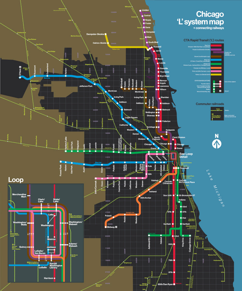 RTA late 70s feel 'L' System Map Print – CTAGifts.com