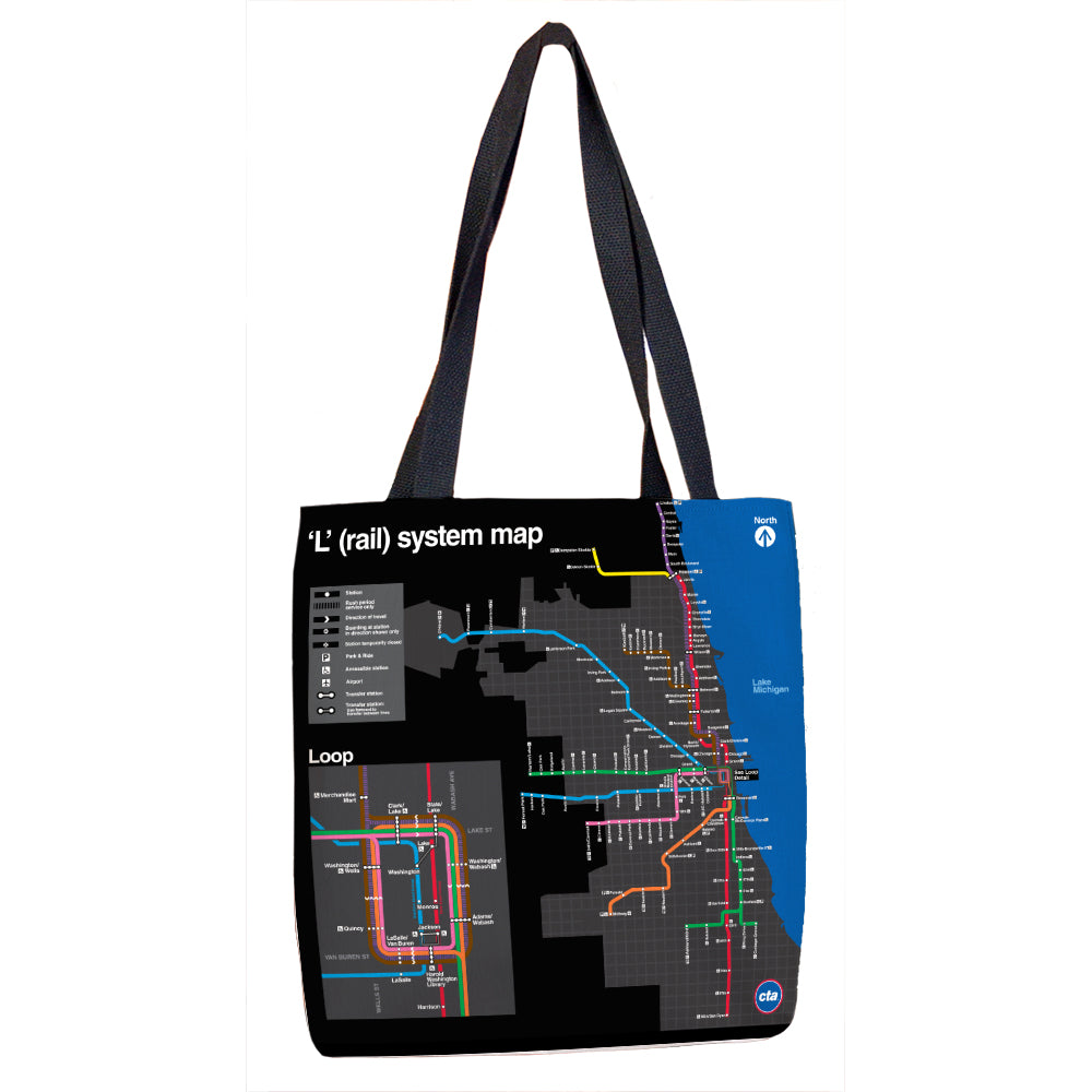 CTA Dark Mode 'L' System Map Tote Bag – CTAGifts.com